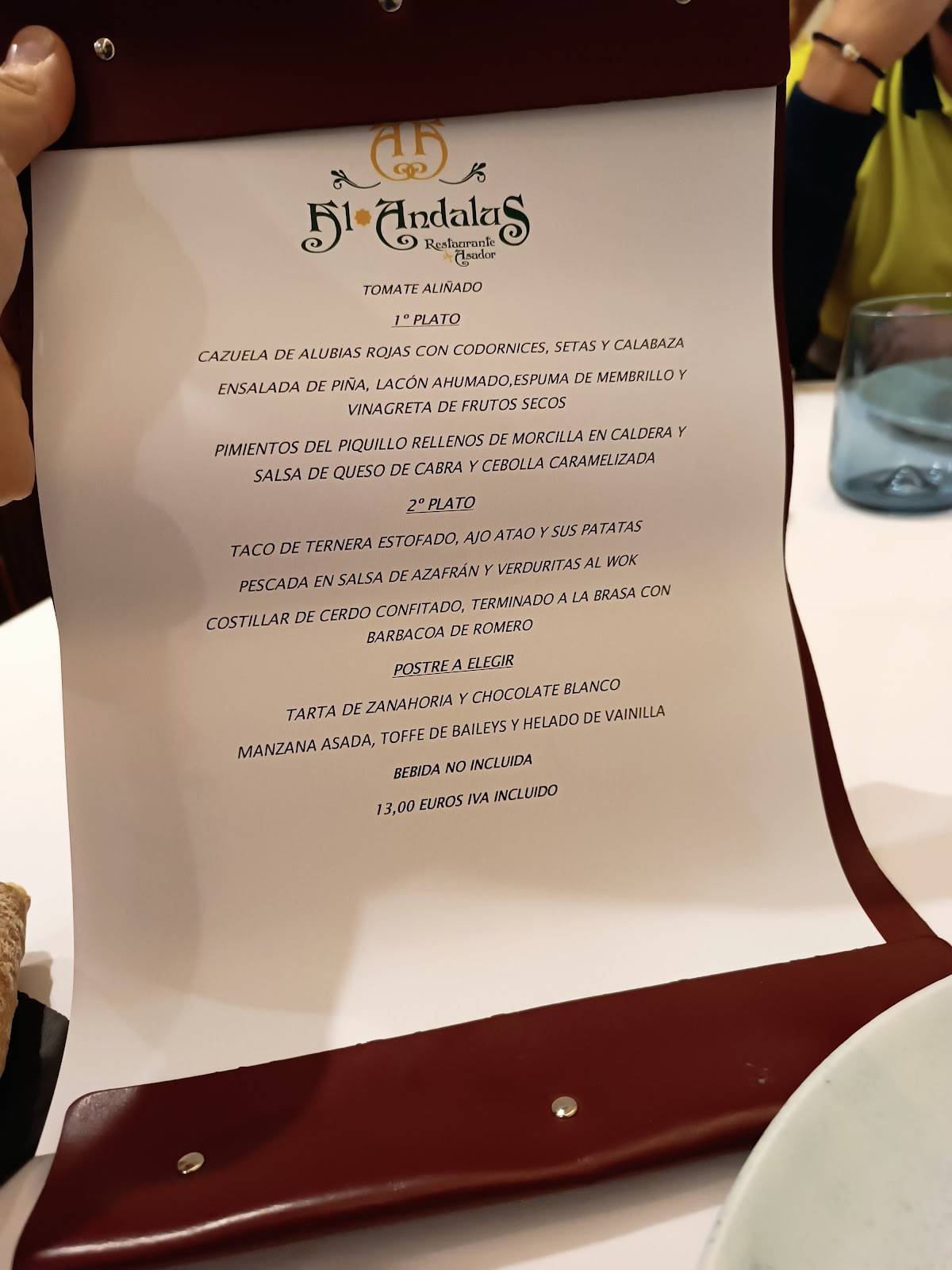 Carta de Restaurante Asador Al Andalus, Úbeda, C. de los Canos