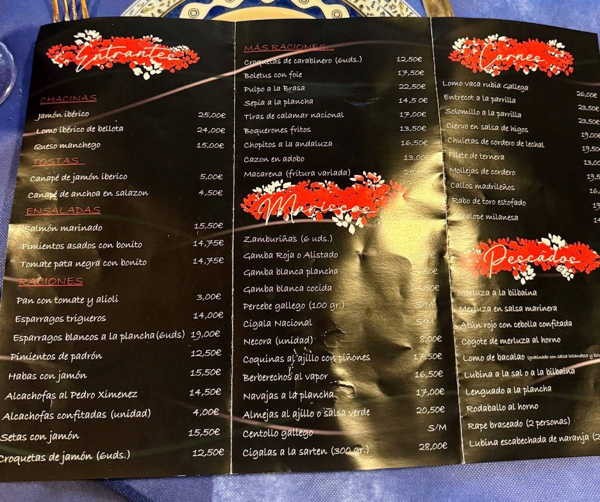 Carta de Restaurante El Rincón de Rafa, Torrejón de Ardoz