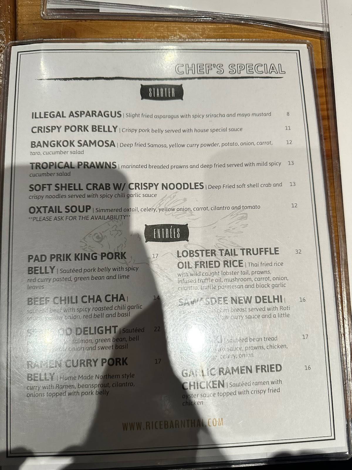 Menu at Rice Barn Thai Eatery and Wine Bar, Vacaville