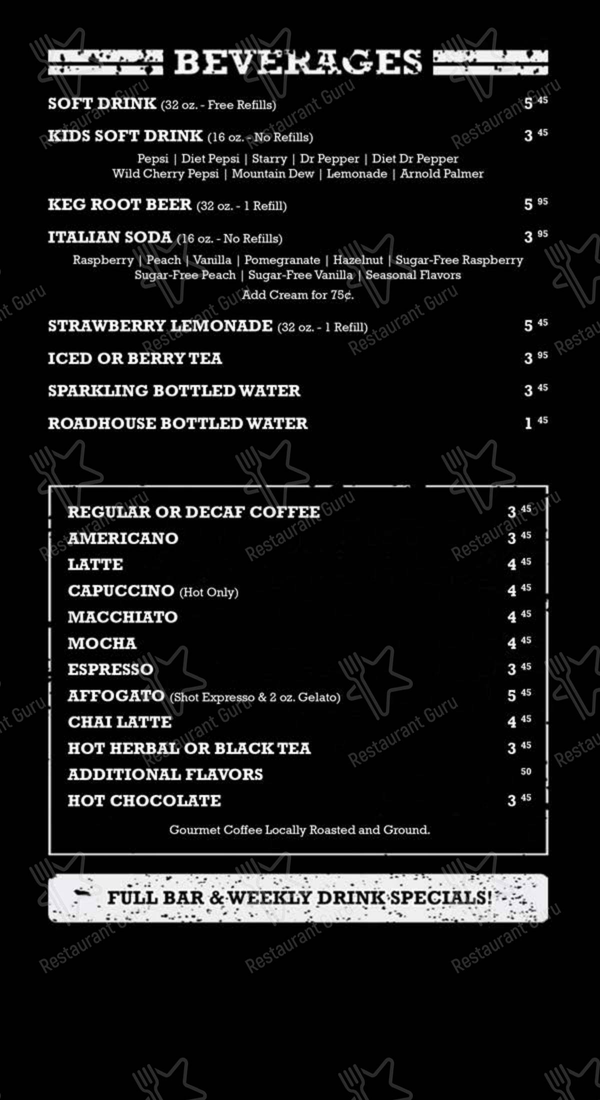 Menu at RoadHouse Cinemas pub & bar, Tucson