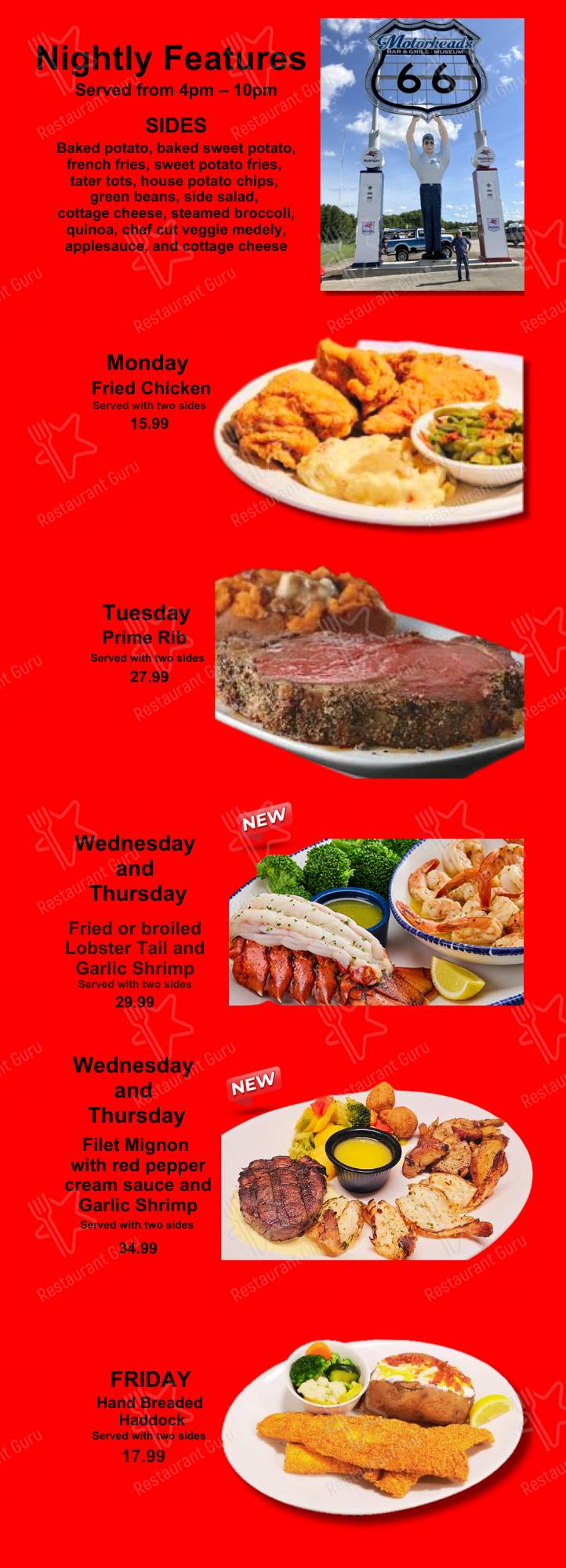 Menu at Route 66 Motorheads Bar and Grill, Museum and Entertainment ...