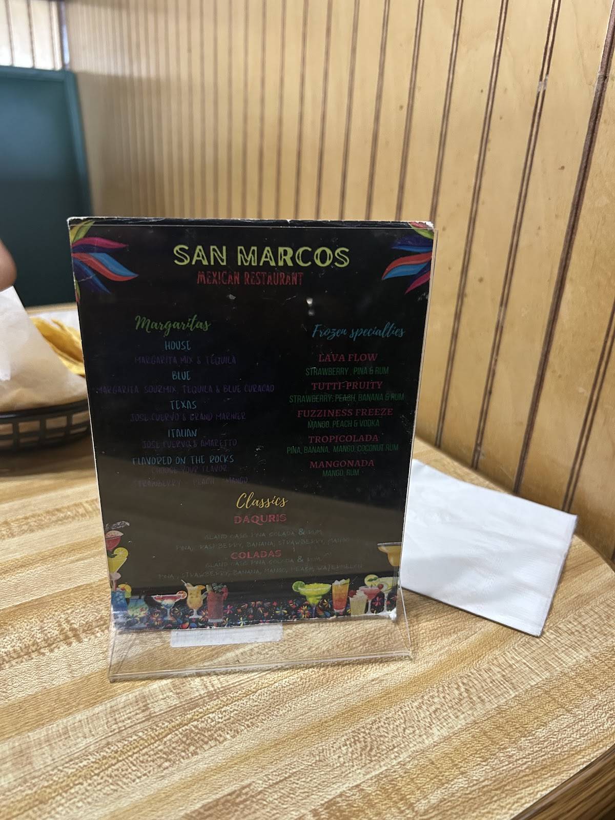 Menu at San Marcos Mexican Restaurant, Valley
