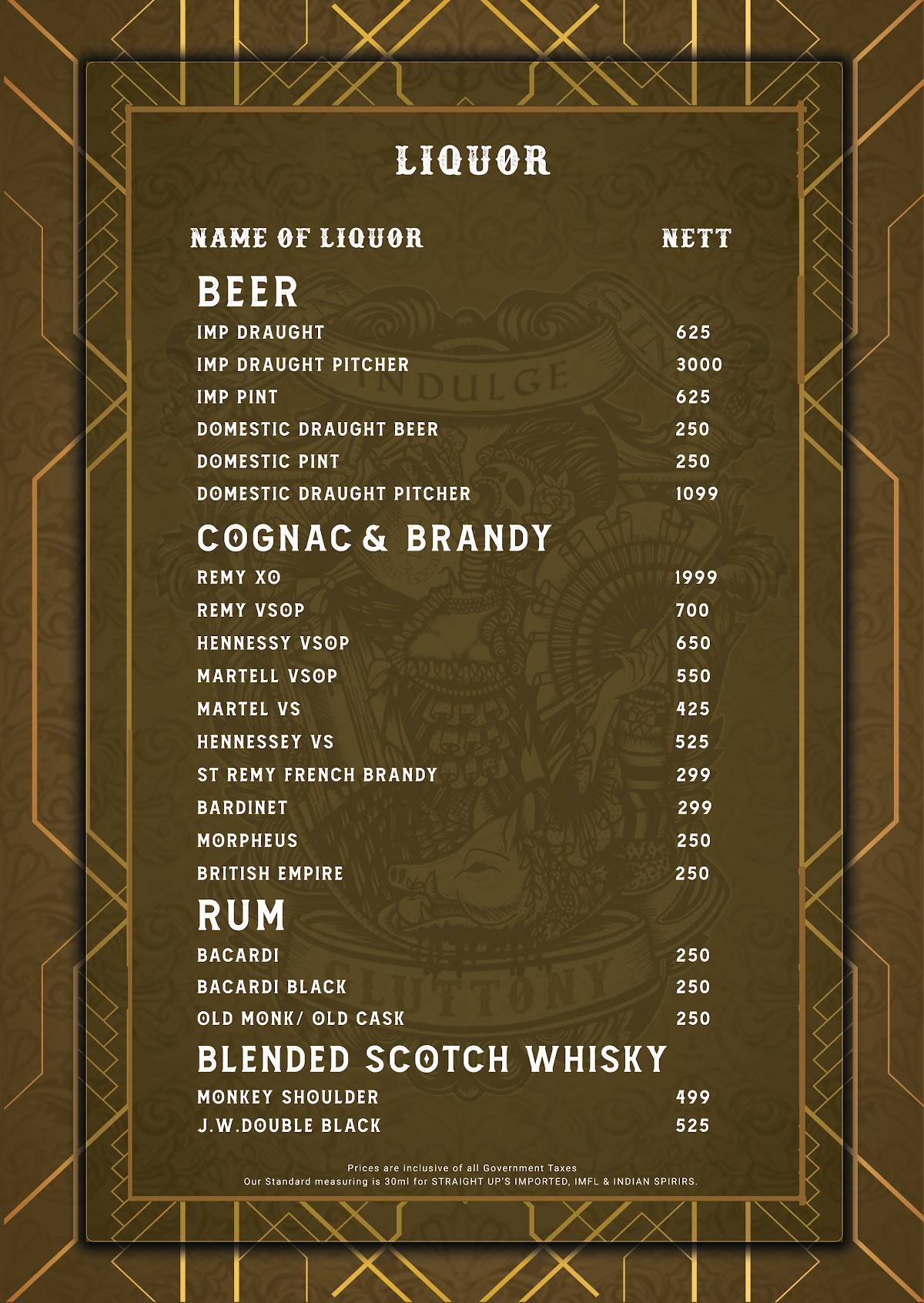 Menu at Seven Sins Bar & Pub, Chennai