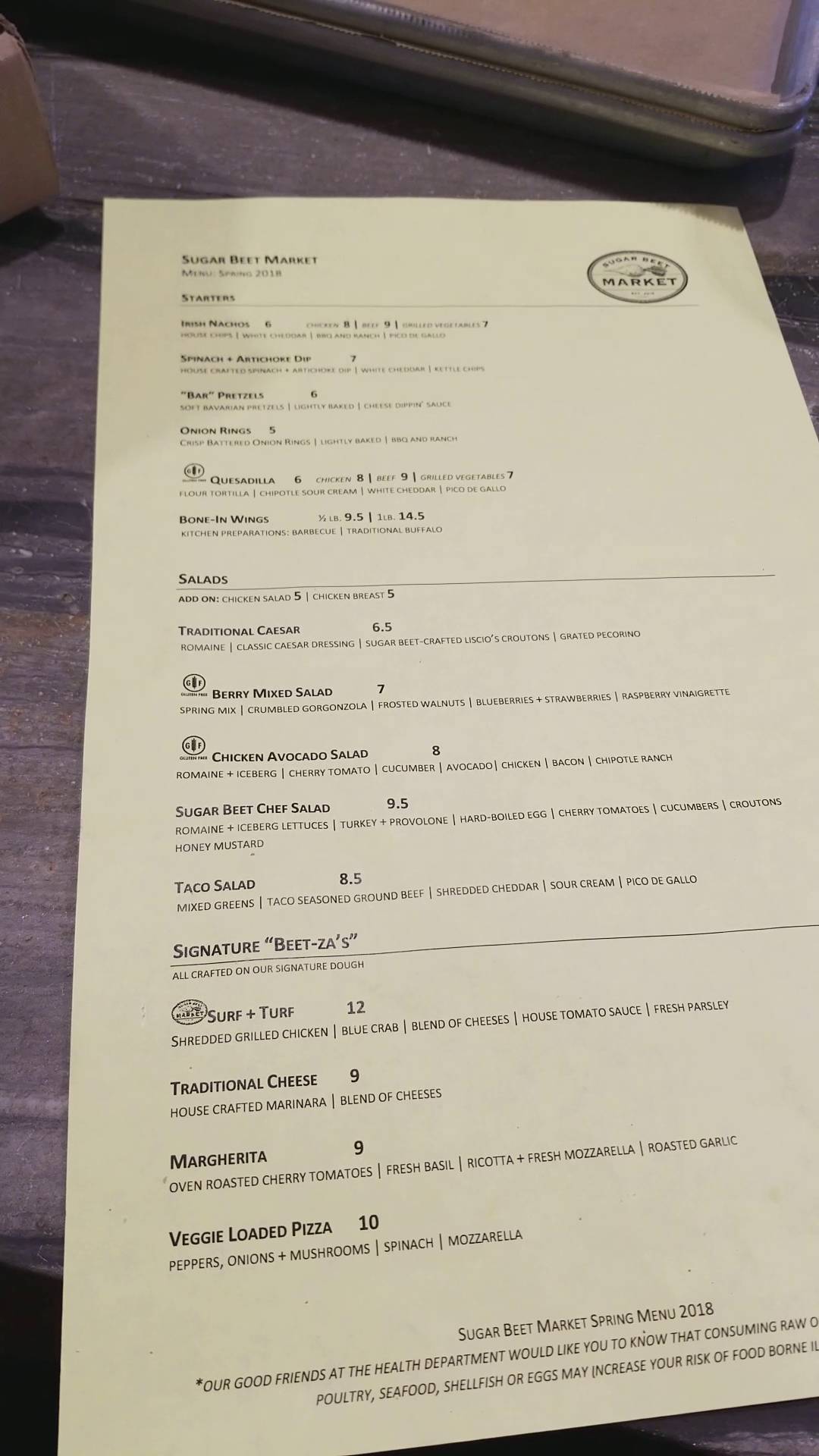 Menu at Sugar Beet Market pub & bar, Bridgeville