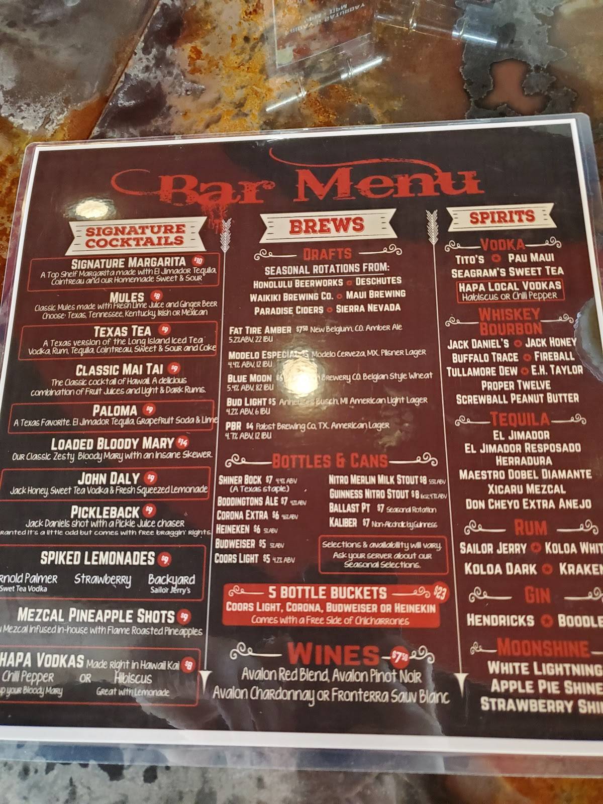 Menu at TEX 808 BBQ + Brews Hawaii Kai, Honolulu, 377 Keahole St Ste C1-A
