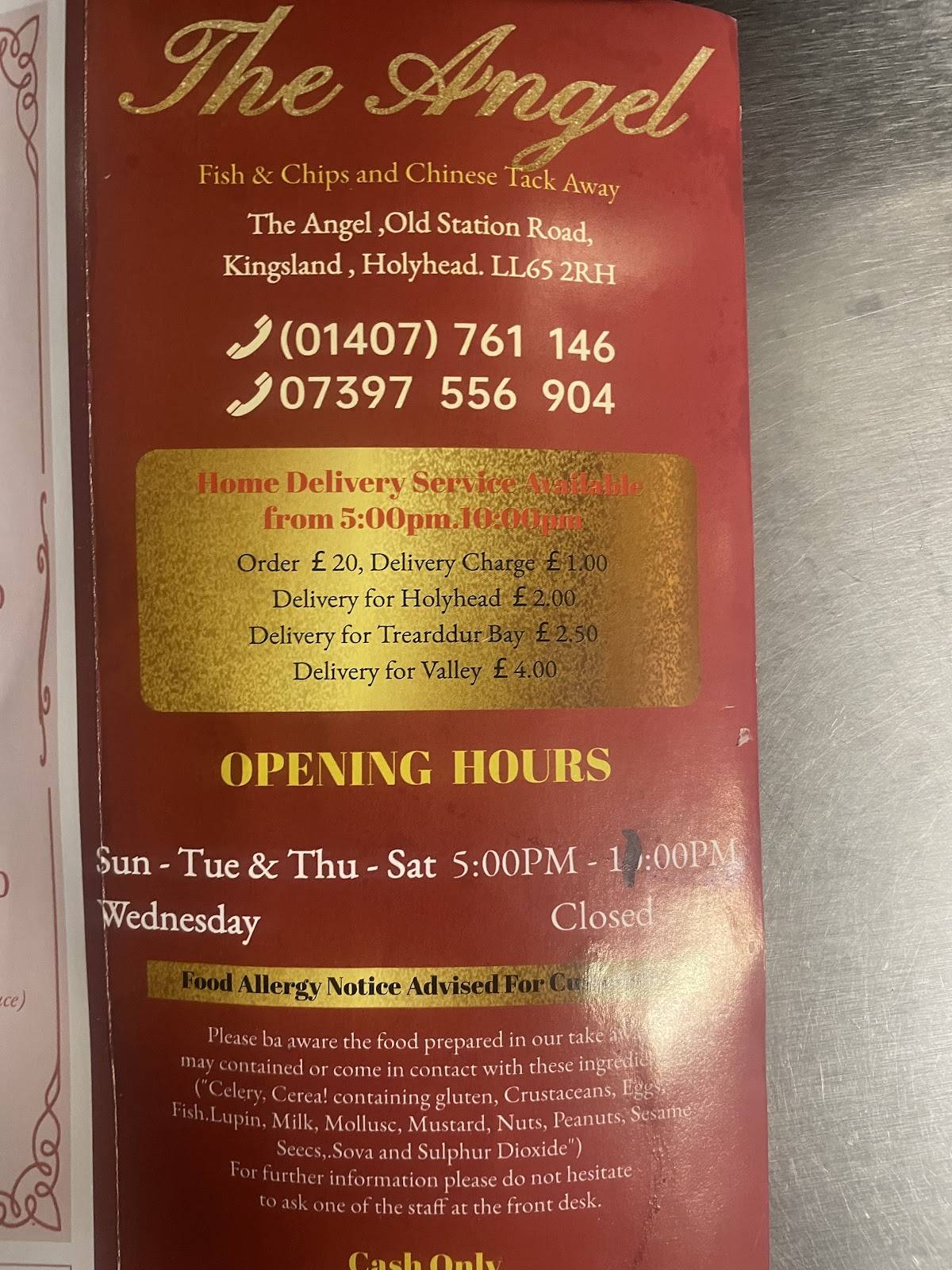 Menu at The Angel Chinese Holyhead pub & bar, Holyhead