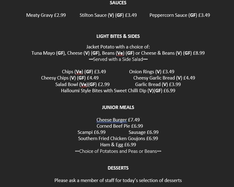 Menu at The Angel Inn pub & bar, Glynneath