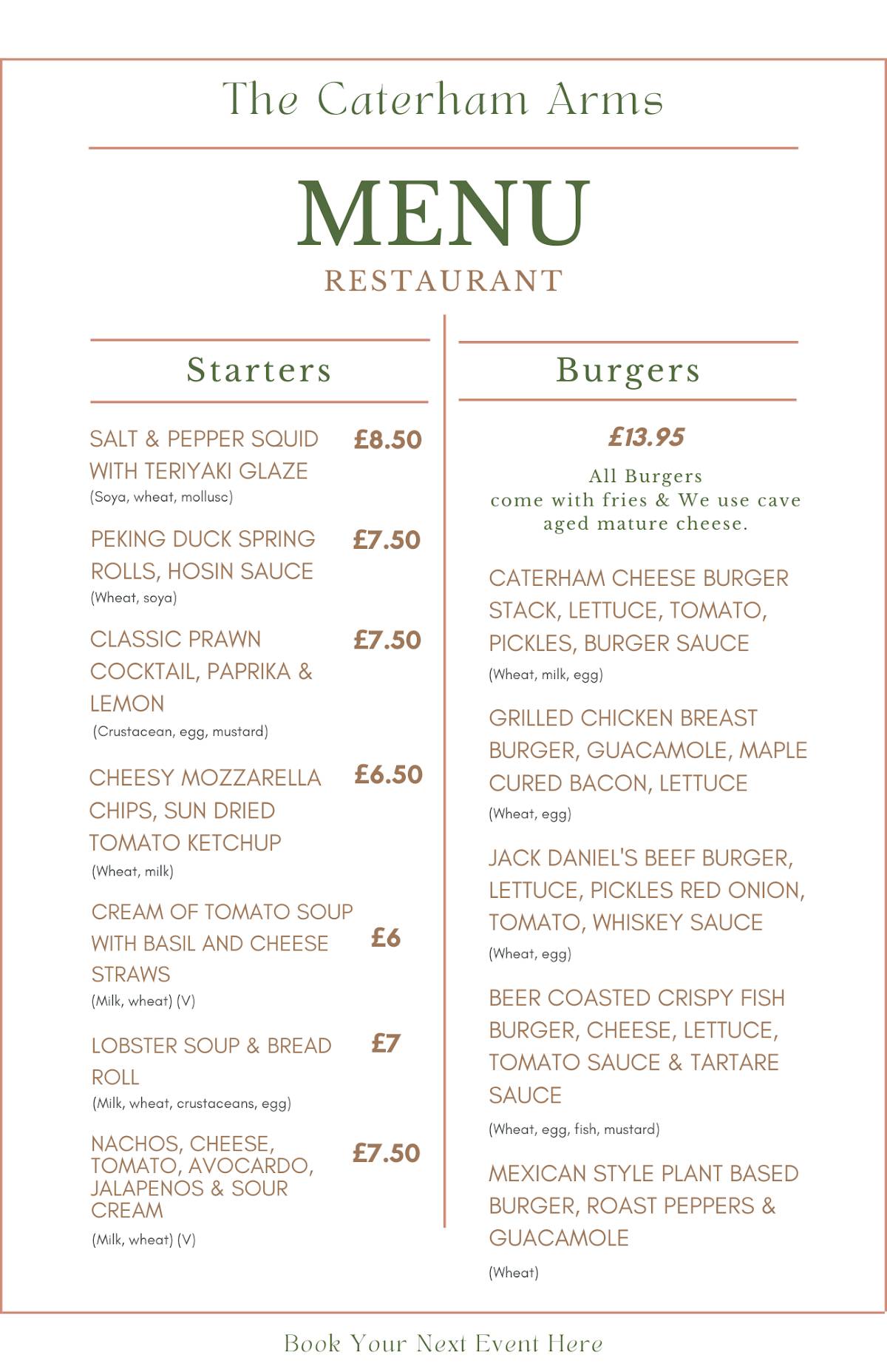 Menu at The Caterham Arms pub & bar, Caterham