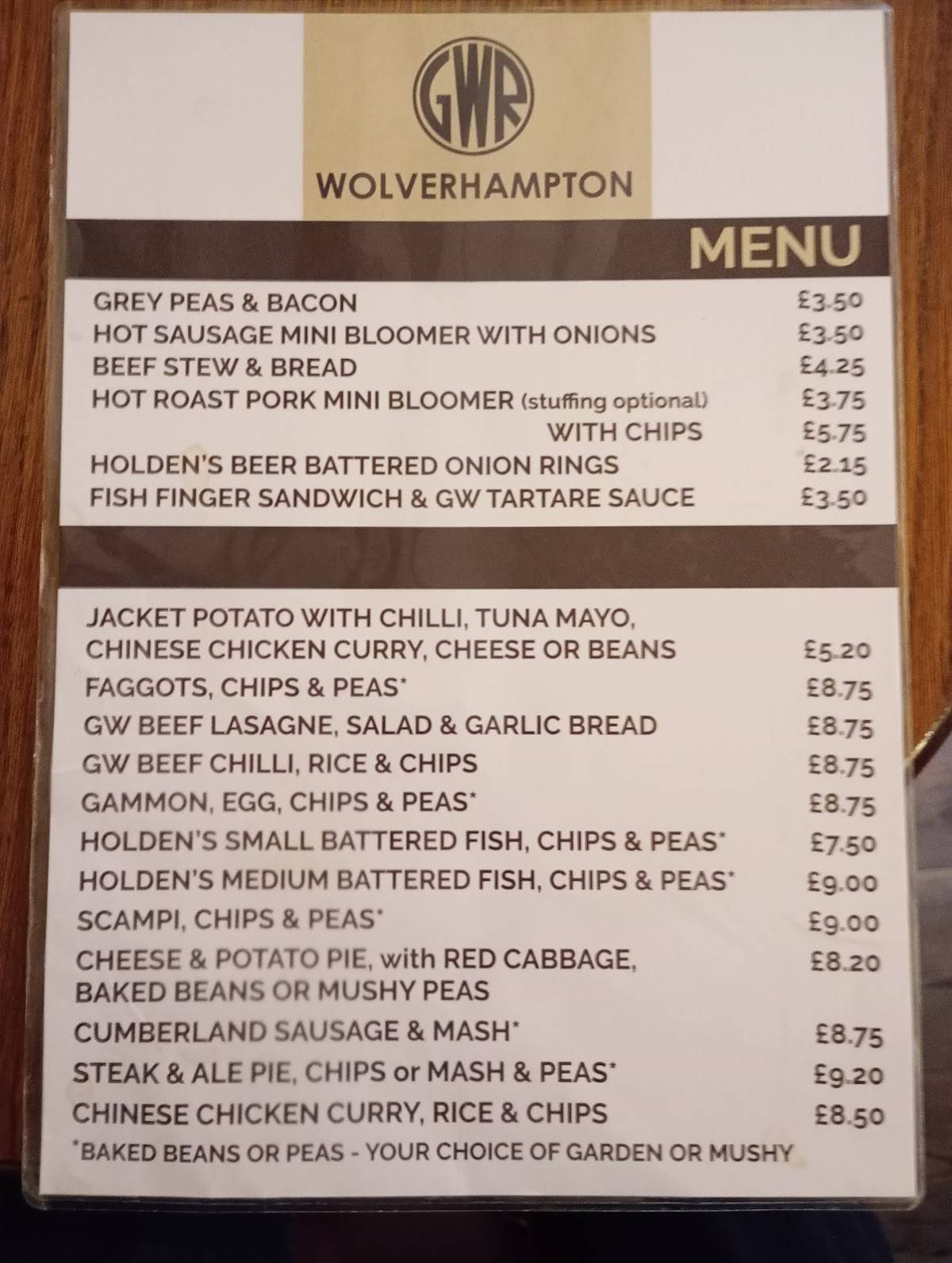 Menu at The Great Western pub & bar, Wolverhampton, Corn Hill
