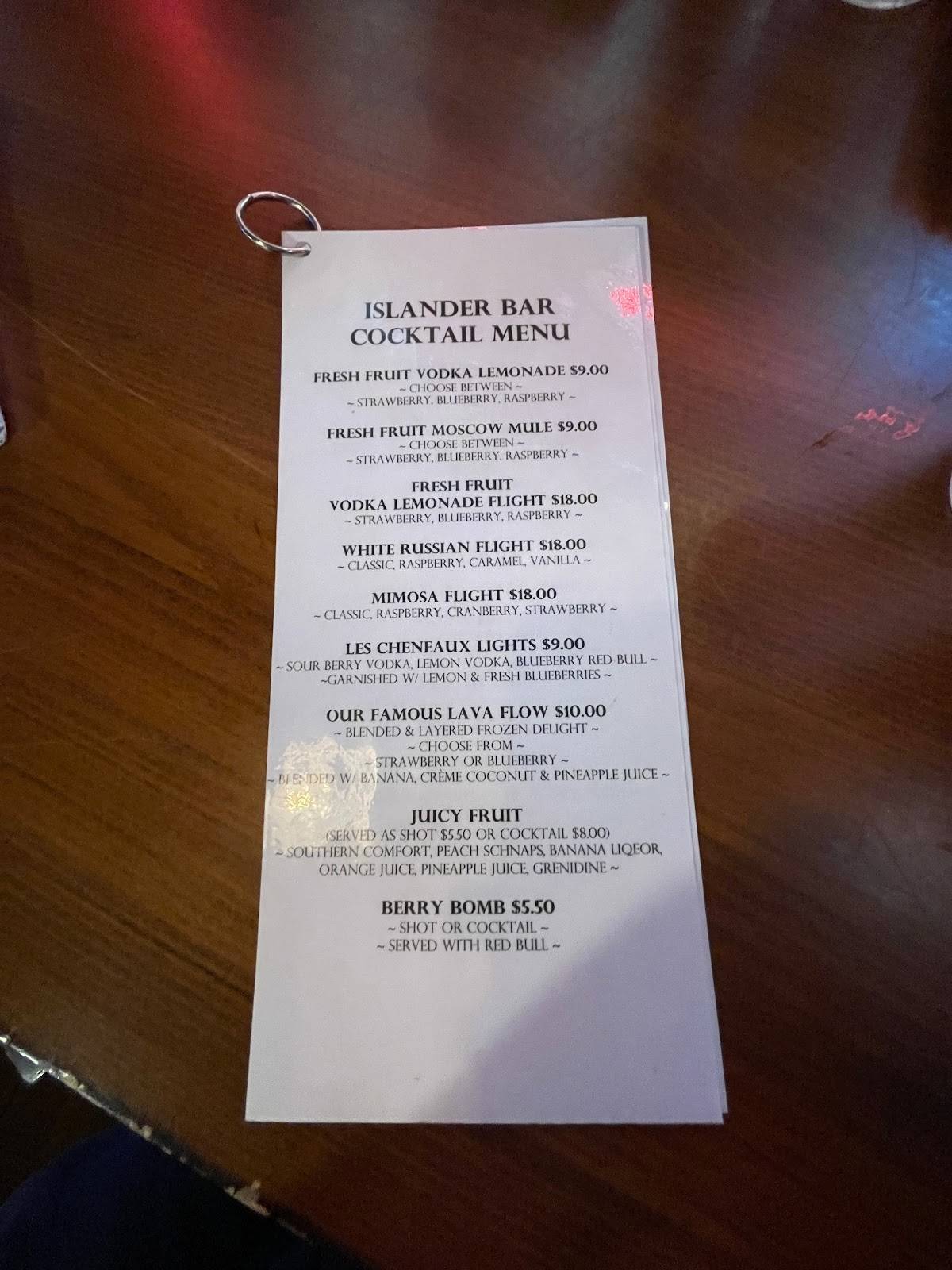 Menu at The Islander Bar, Hessel