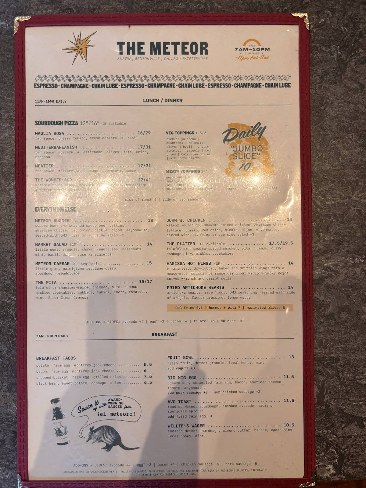 Menu at The Meteor Dallas pub & bar, Dallas