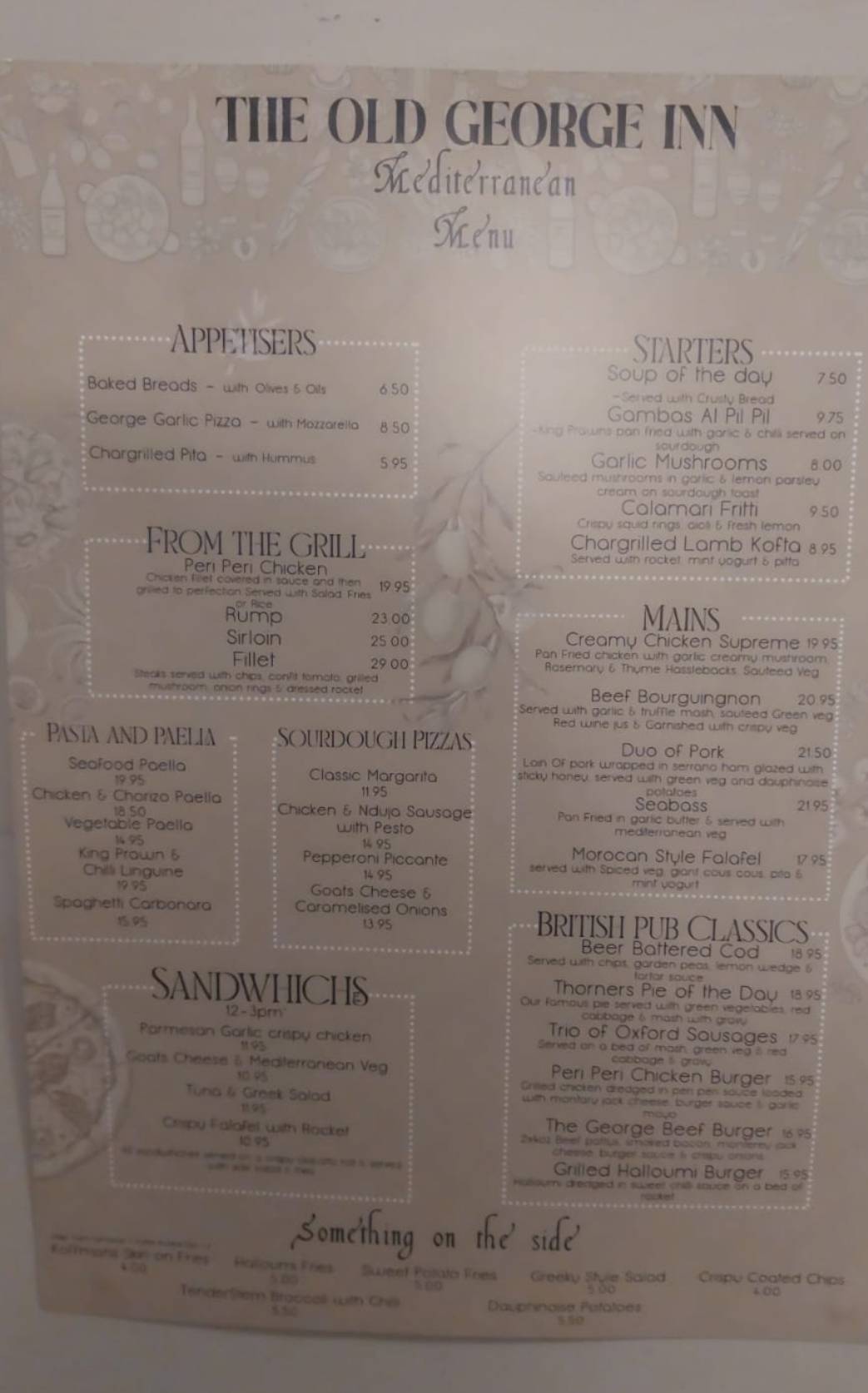 Menu at The Old George Inn pub & bar, Cirencester