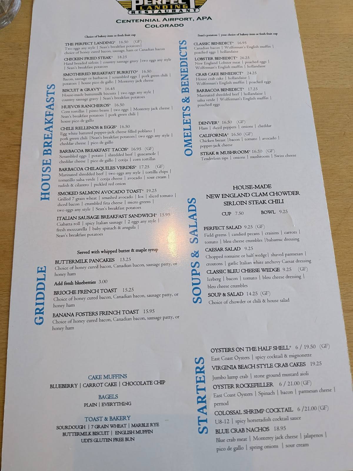 Menu at The Perfect Landing Restaurant, Greenwood Village