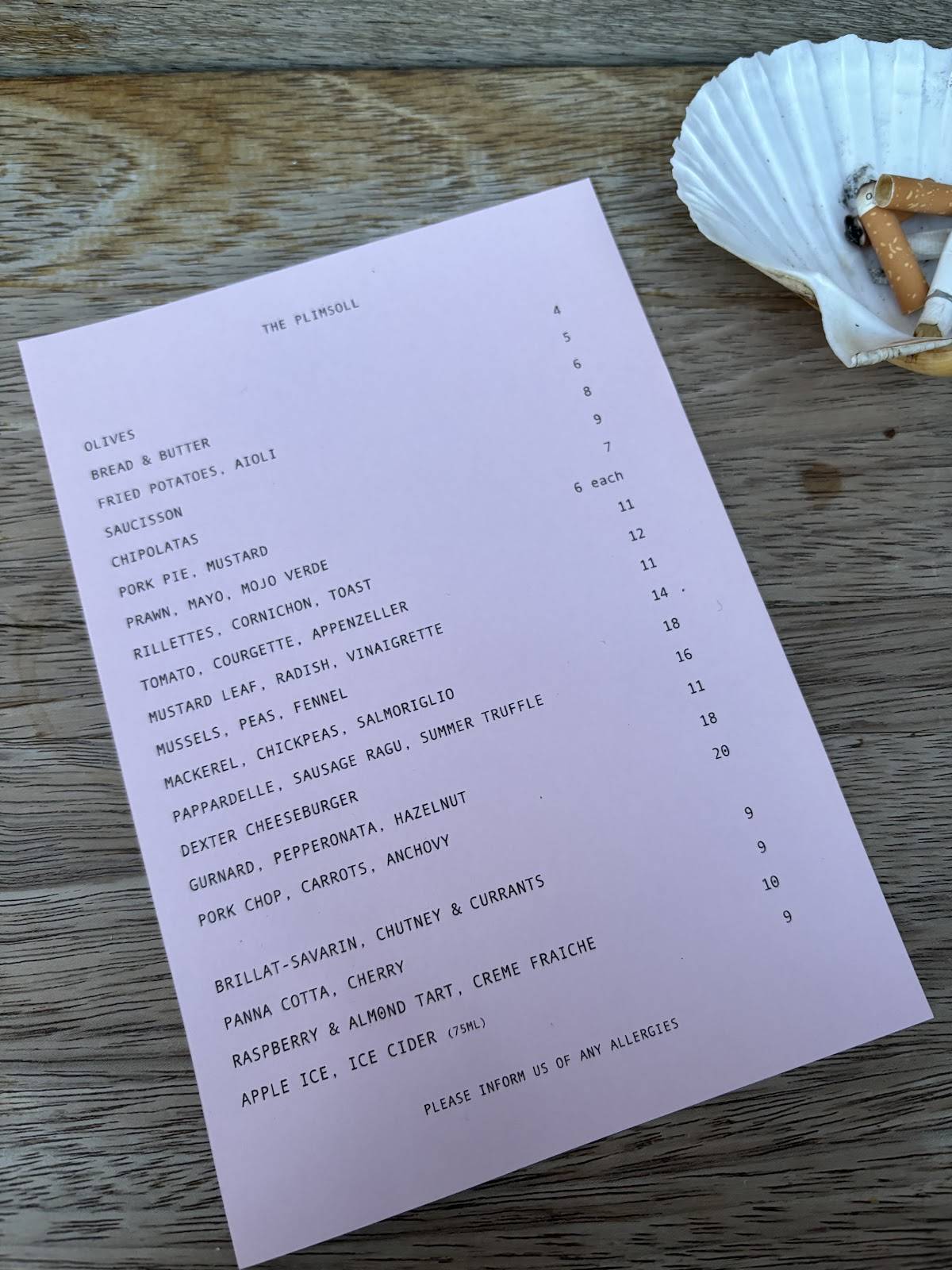 Menu at The Plimsoll pub & bar, London, 52 St Thomas's Rd