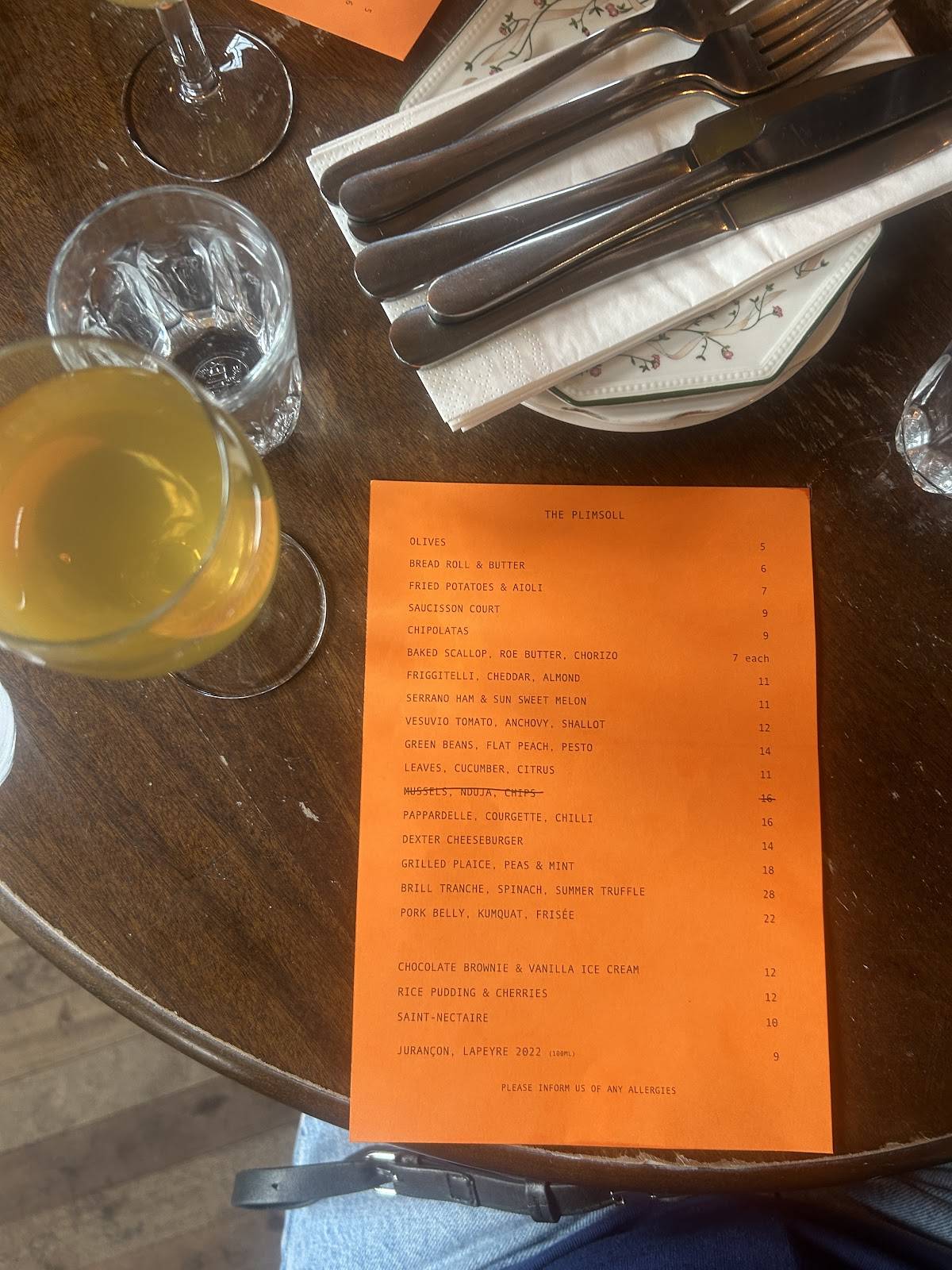 Menu at The Plimsoll pub & bar, London, 52 St Thomas's Rd
