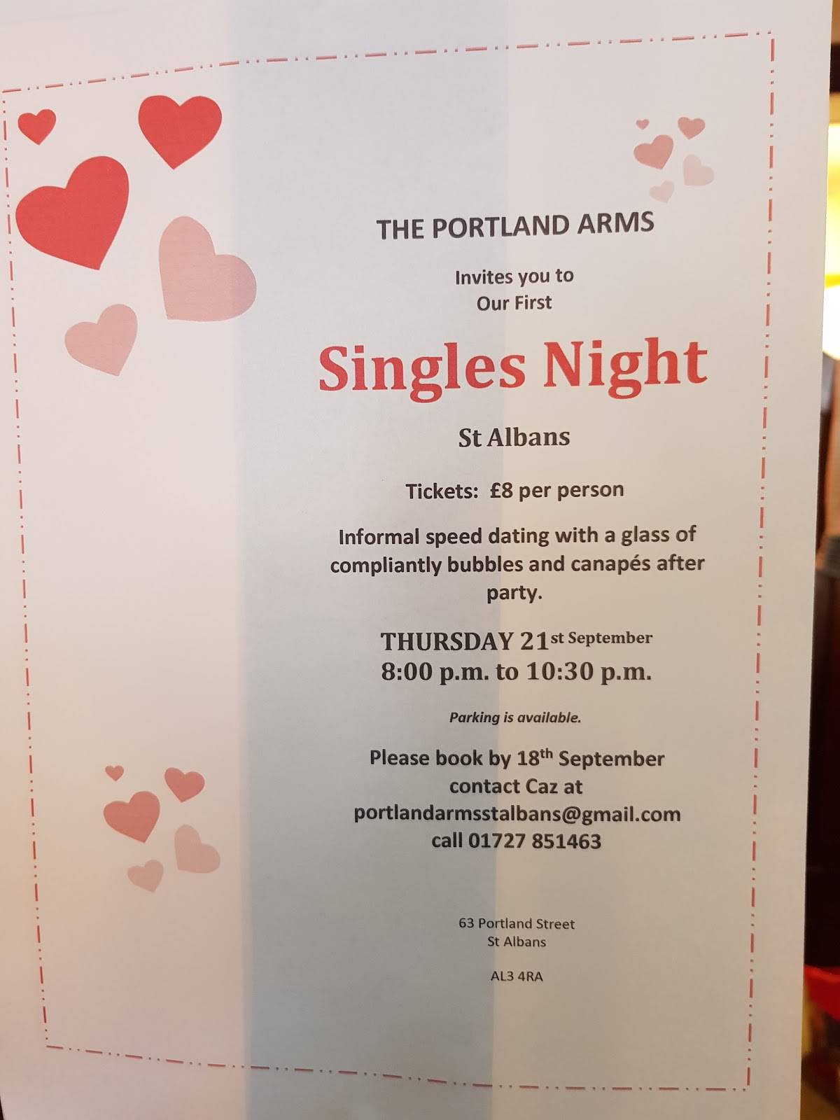 Menu at The Portland Arms pub & bar, St Albans, Portland St