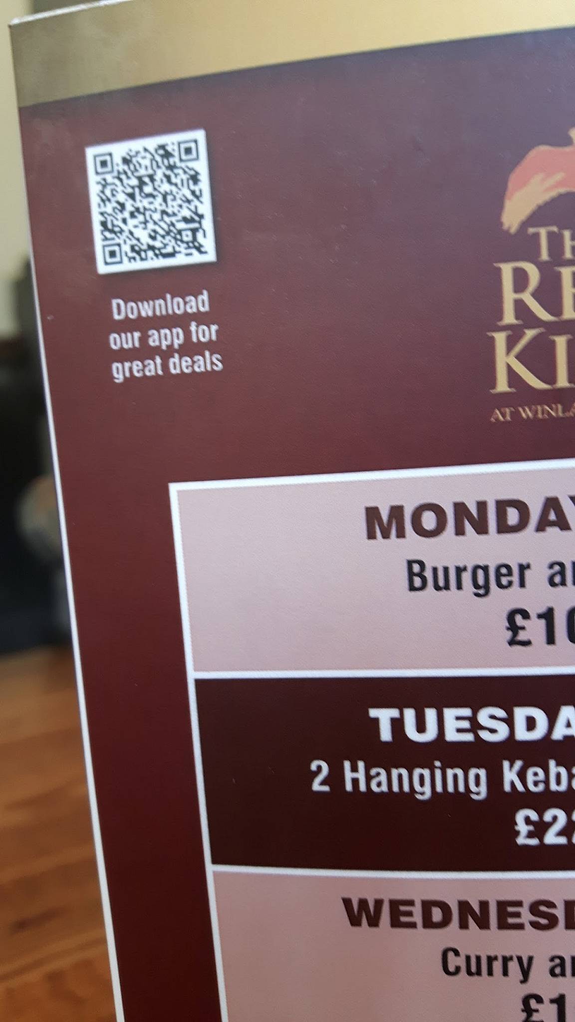 Menu at The Red Kite restaurant, Blaydon