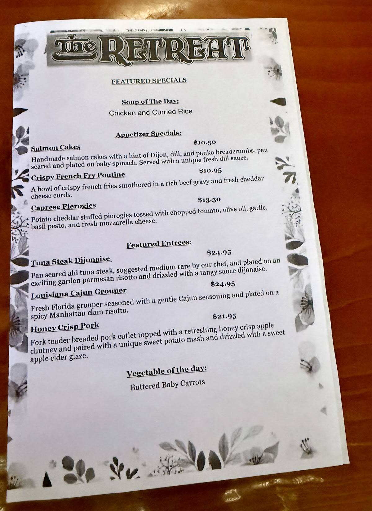 Menu at The Retreat pub & bar, Liverpool, 302 Vine St