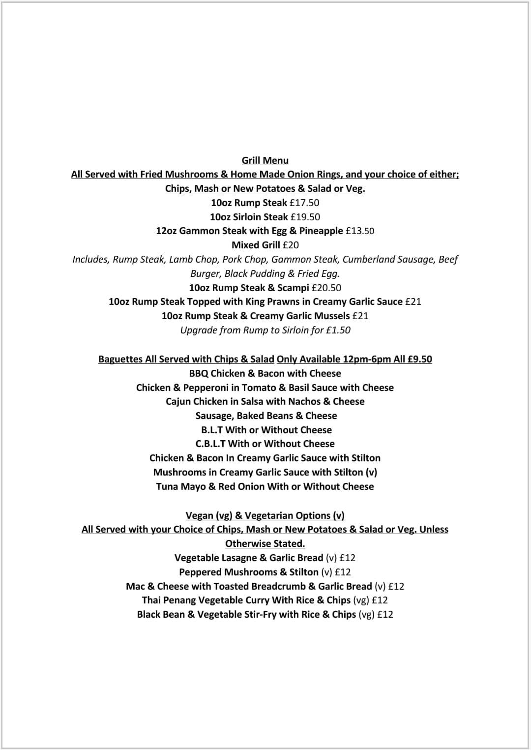 Menu at Spotted Cow pub & bar, Hartlepool, 31 The Grn