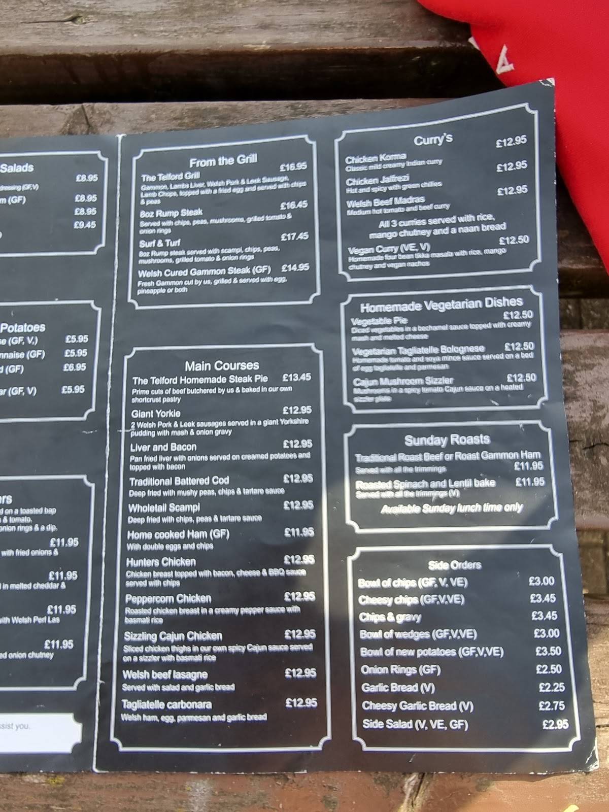 Menu at The Telford Inn pub & bar, Llangollen