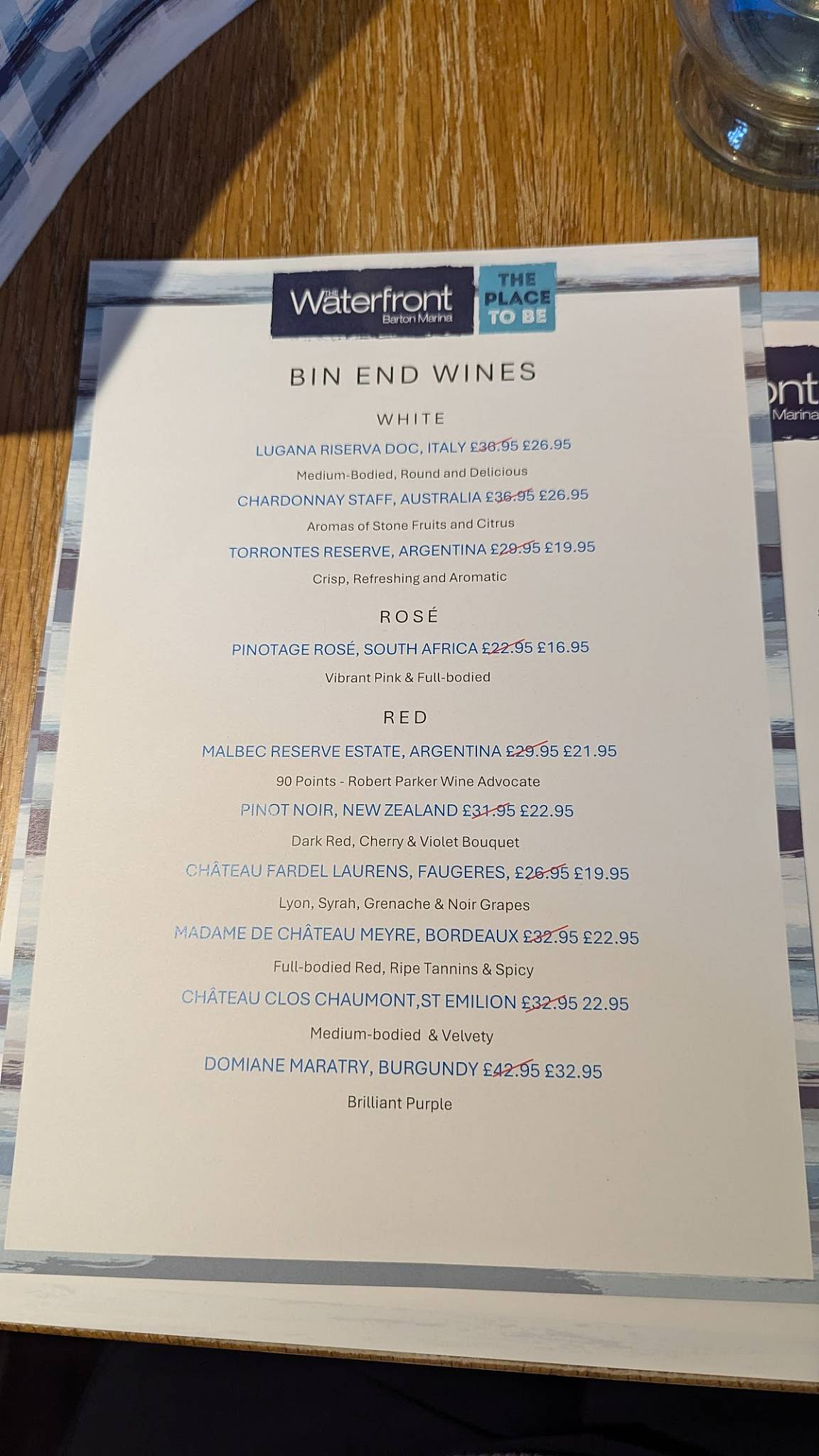 Menu at The Waterfront pub & bar, Burton upon Trent