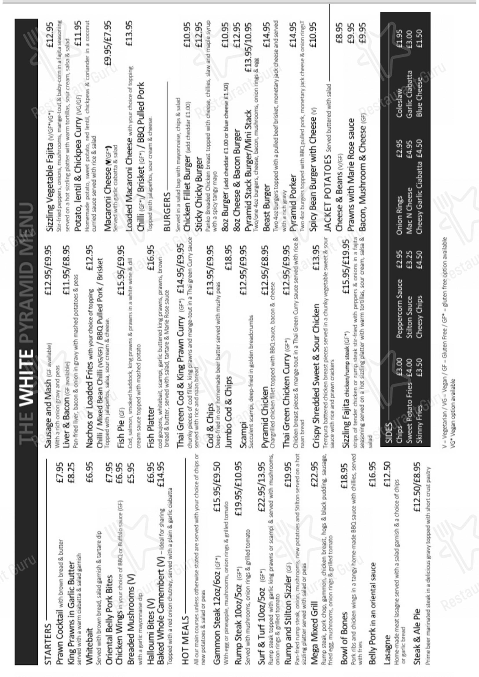 Menu at The White Pyramid pub & bar, Saint Austell