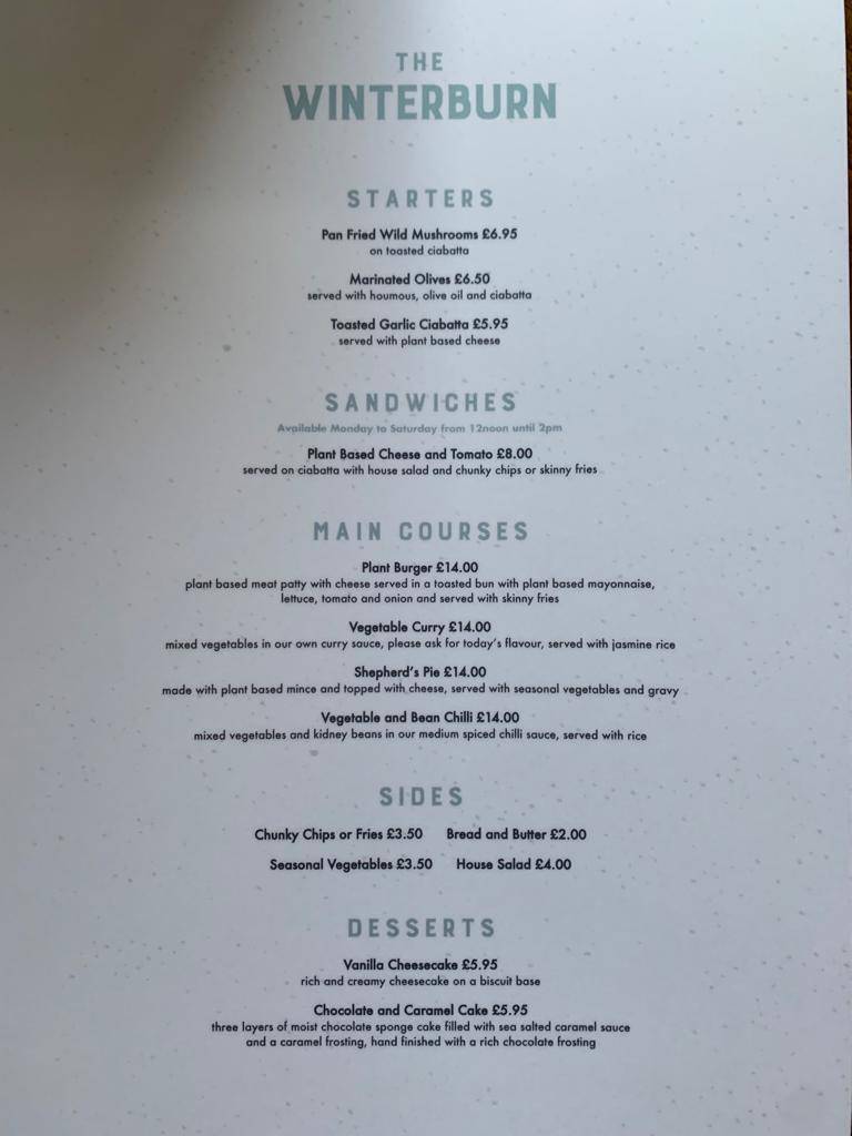 Menu at The Winterburn pub & bar, Halifax