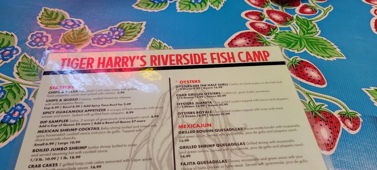 Menu at Tia Juanita's Riverside Fish Camp pub & bar, Liberty, 439 US-90