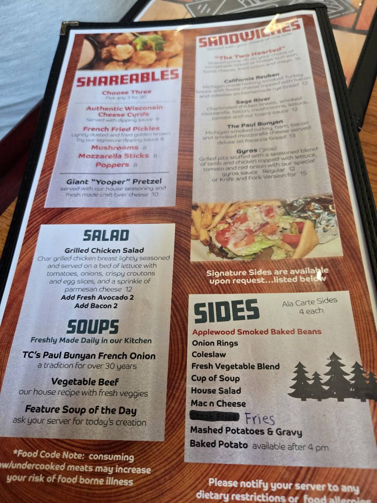 Menu at Timber Charlie's Food & Spirit pub & bar, Newberry