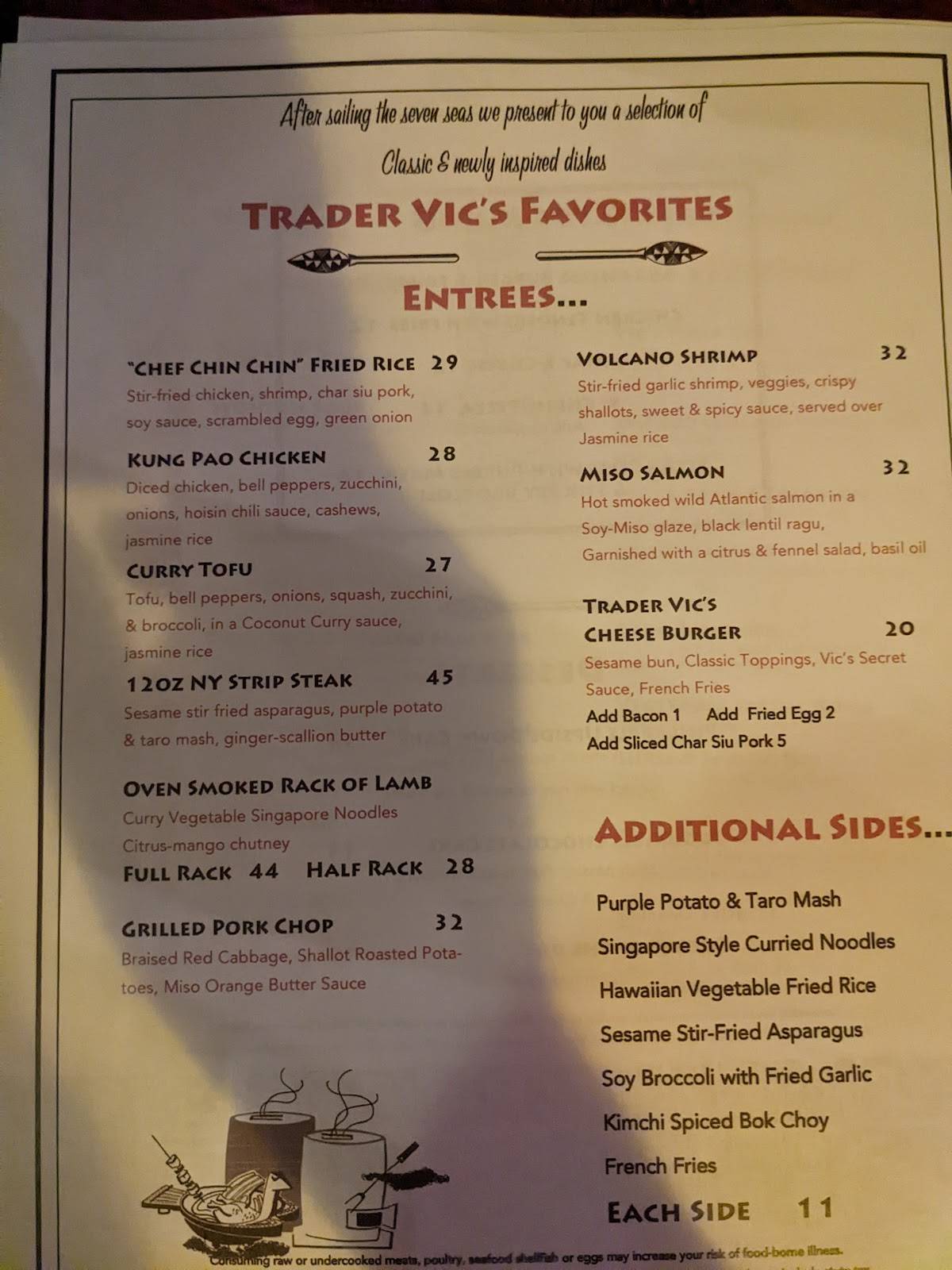 Menu at Trader Vic's pub & bar, Atlanta