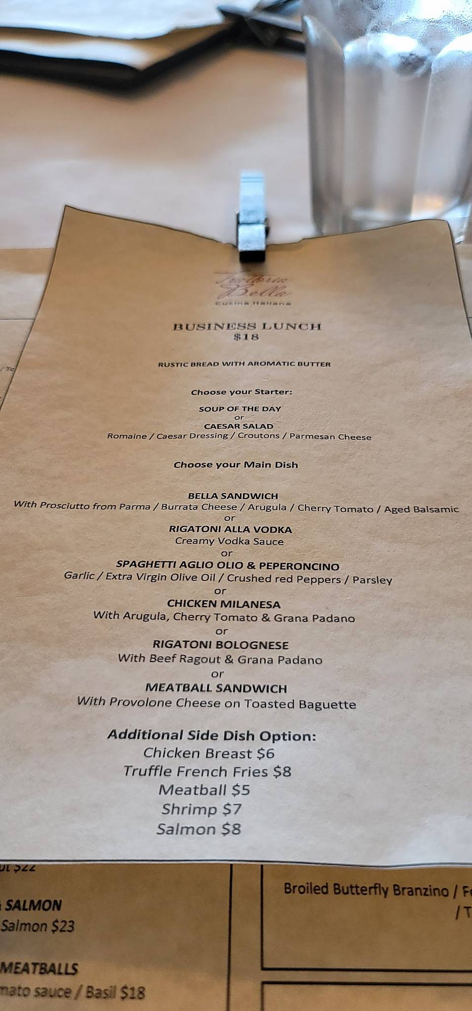Menu at Trattoria Bella pub & bar, Palm Bay