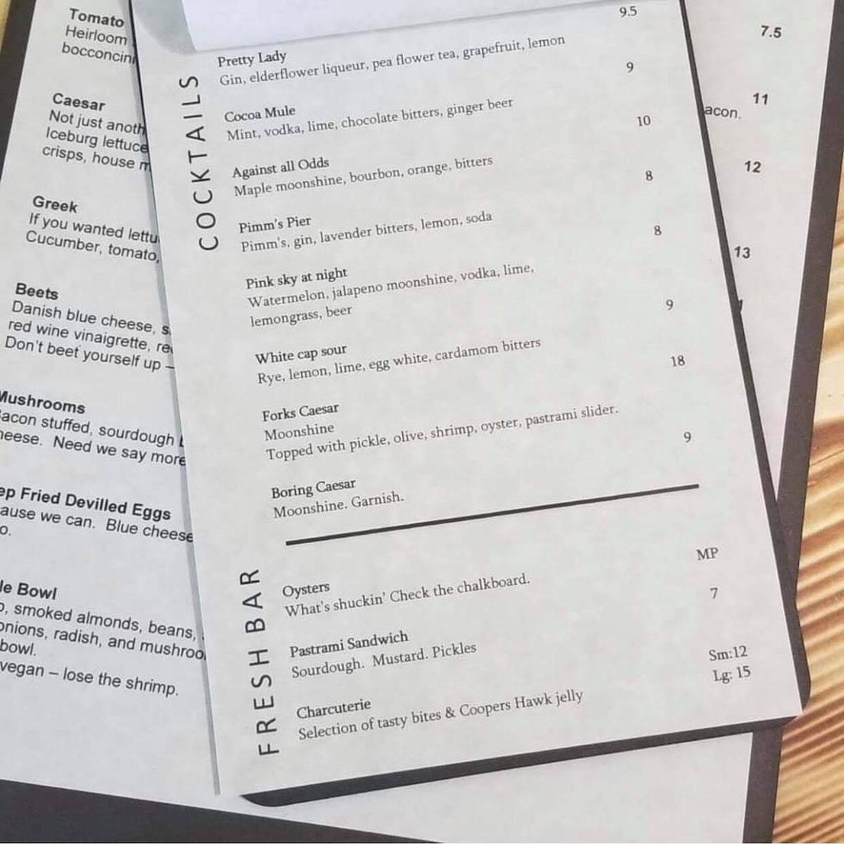 Menu at Two Forks pub & bar, Port Stanley