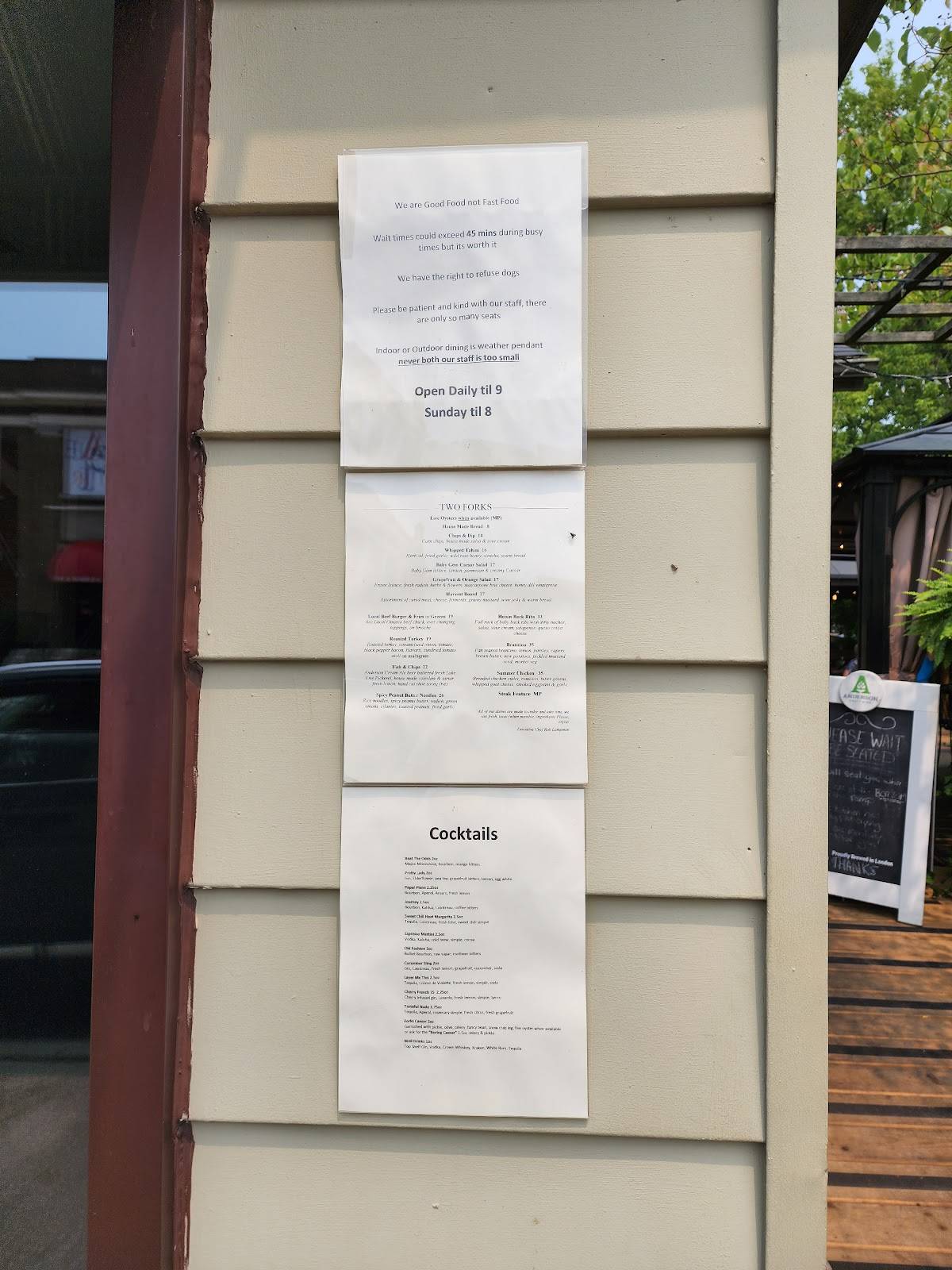 Menu at Two Forks pub & bar, Port Stanley