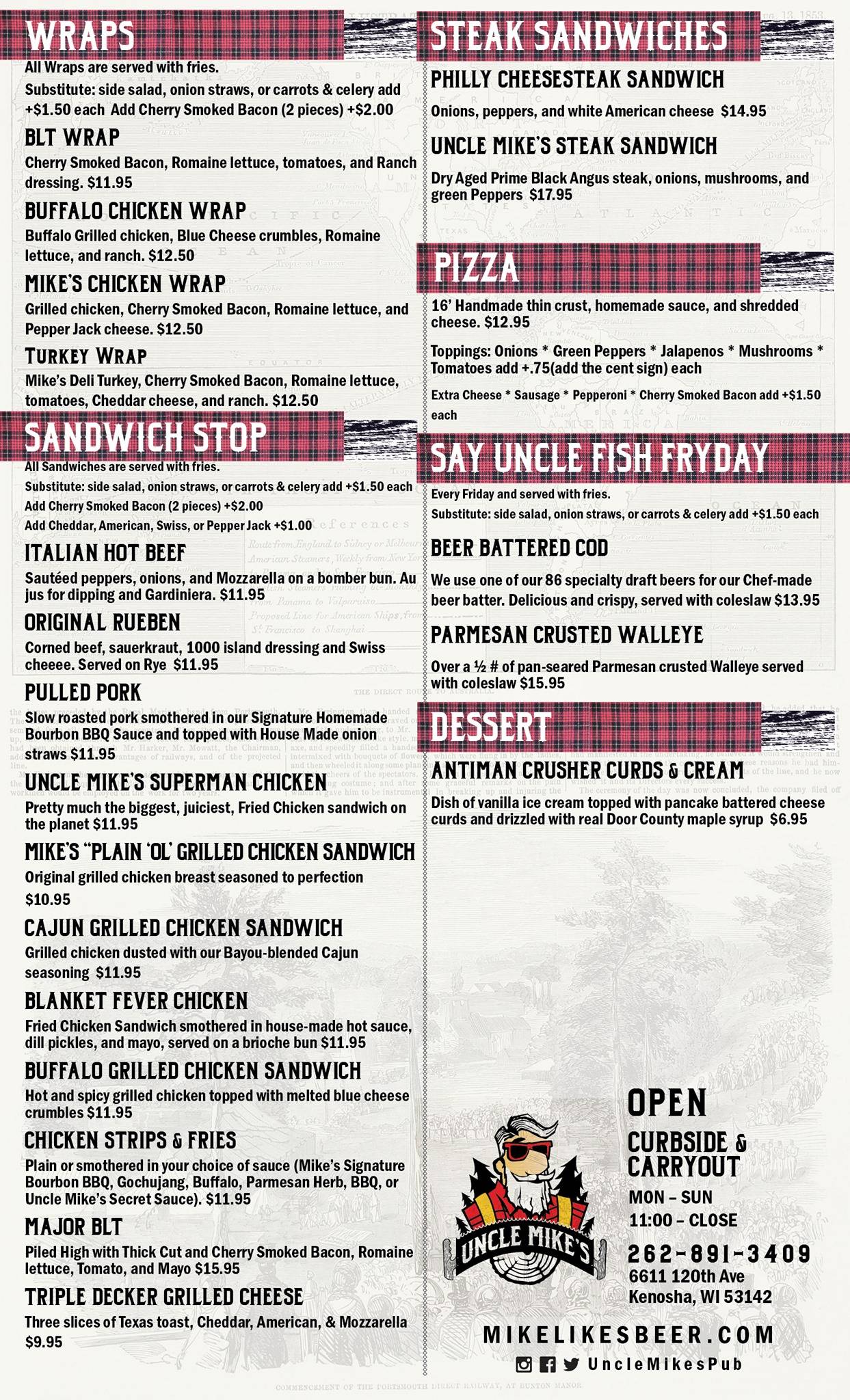 Menu at Uncle Mike's Highway Pub, Kenosha