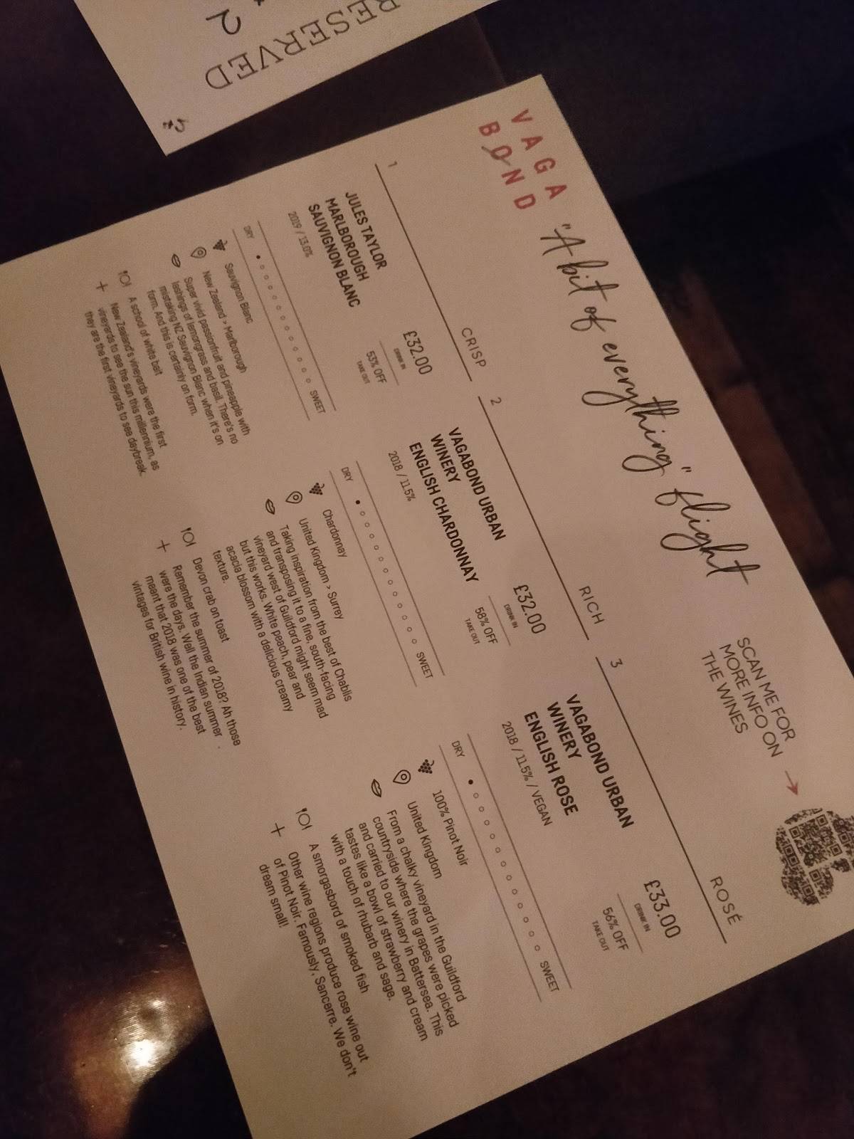 Menu at Vagabond Victoria pub & bar, London, Unit 17