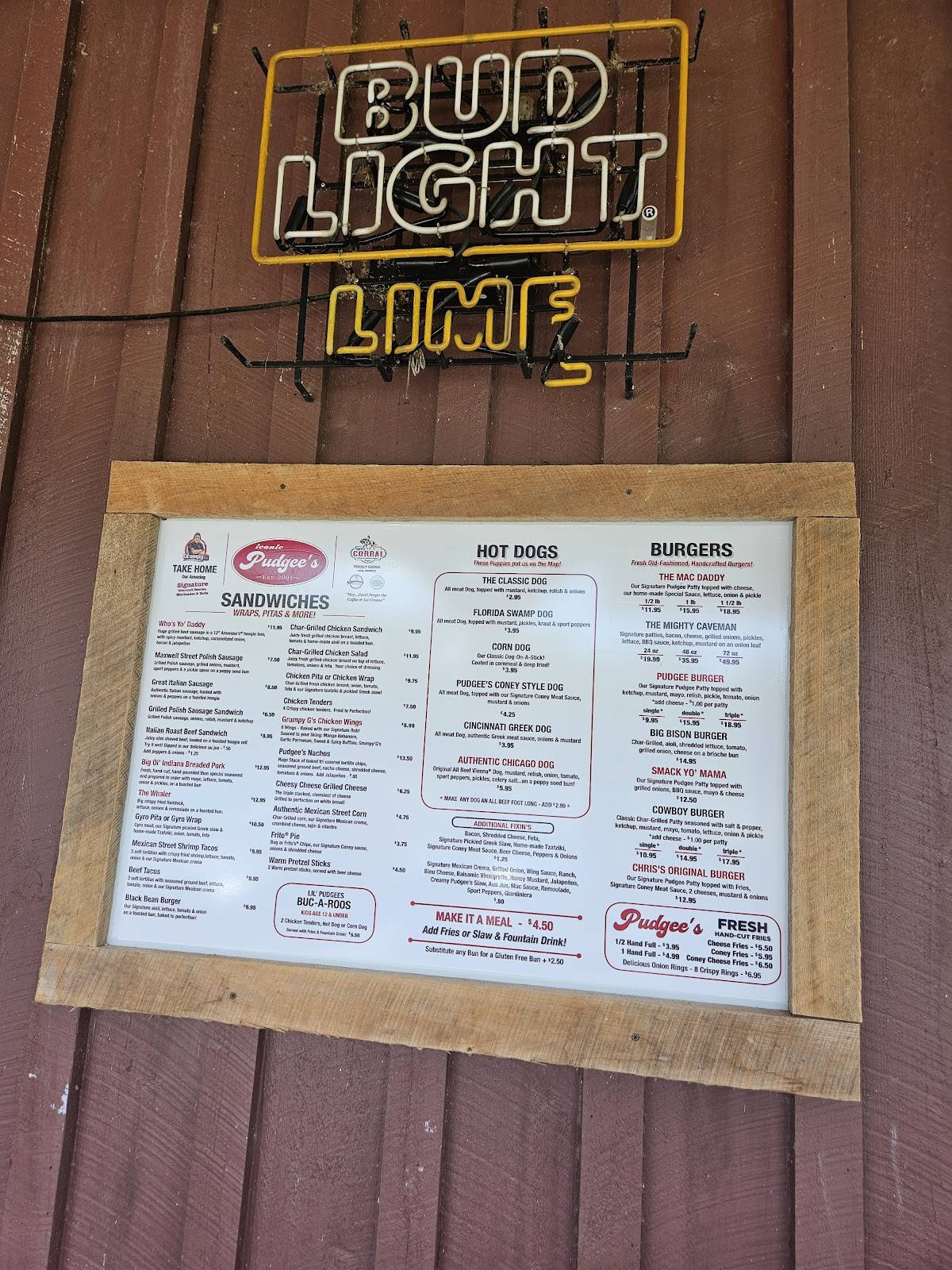 Menu at Pudgee's Eatery and Market restaurant, Floral City