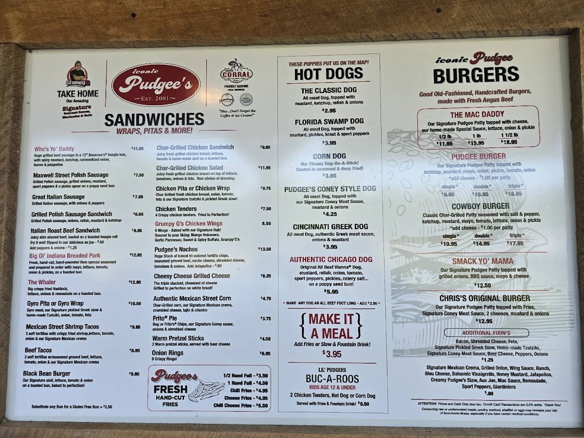 Menu at Pudgee's Eatery and Market restaurant, Floral City
