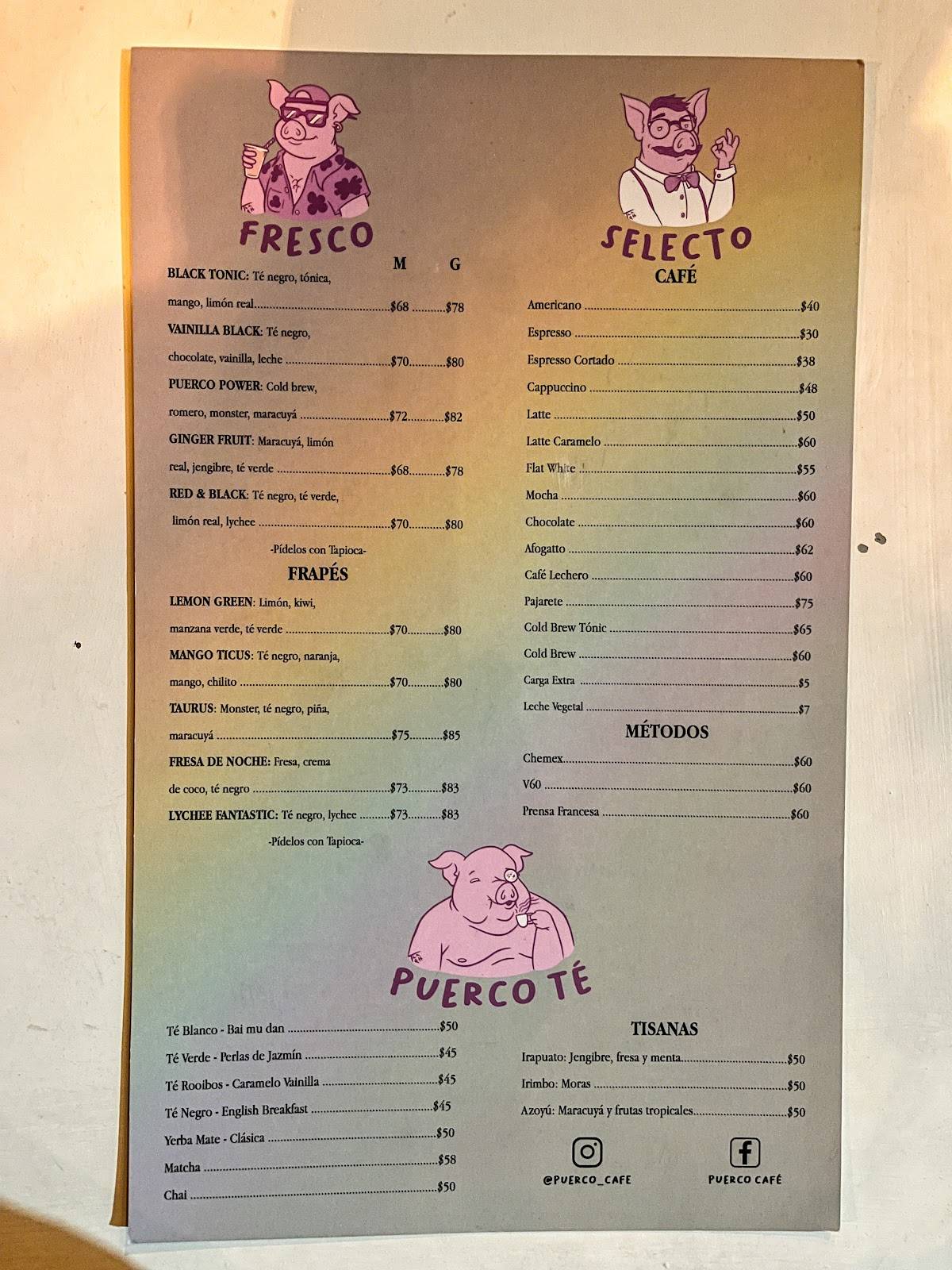 Carta de Puerco Café, Guadalajara