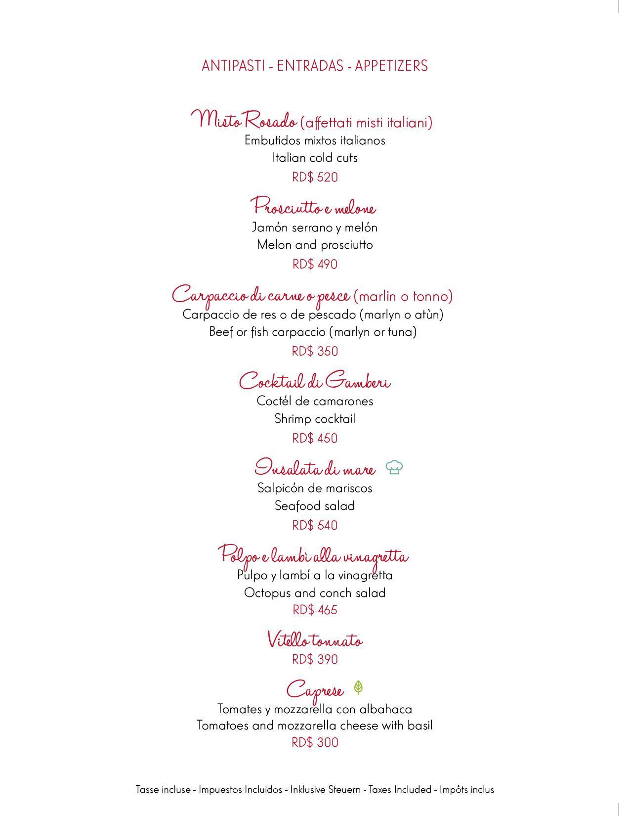 Carta del restaurante Puerco Rosado, Boca Chica