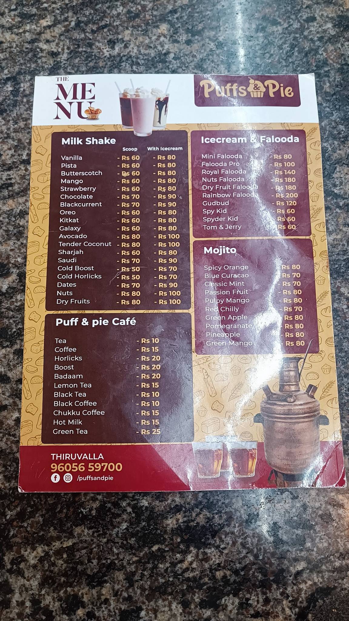 Menu at Puffs & Pie, Thiruvalla