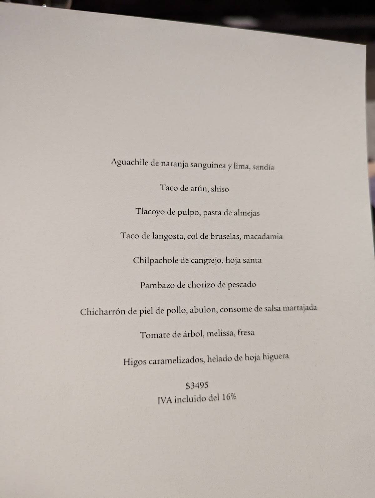 Carta del restaurante Pujol - Tasting Menu, Ciudad López Mateos ...