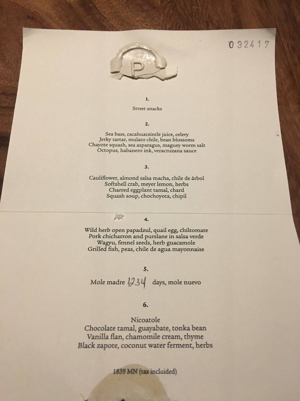 Carta del restaurante Pujol - Tasting Menu, Ciudad López Mateos ...