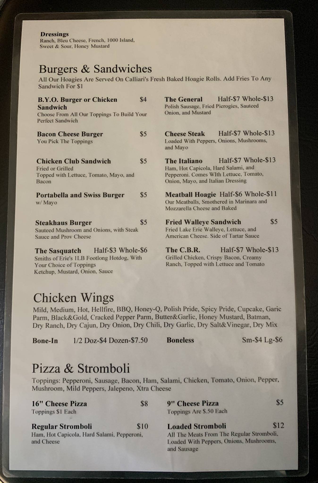 Menu at Pulaski Club, DuBois