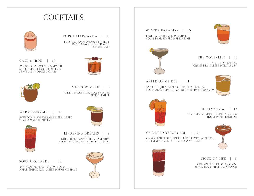 Menu at Foundry Kitchen & Cocktails pub & bar, Pullman