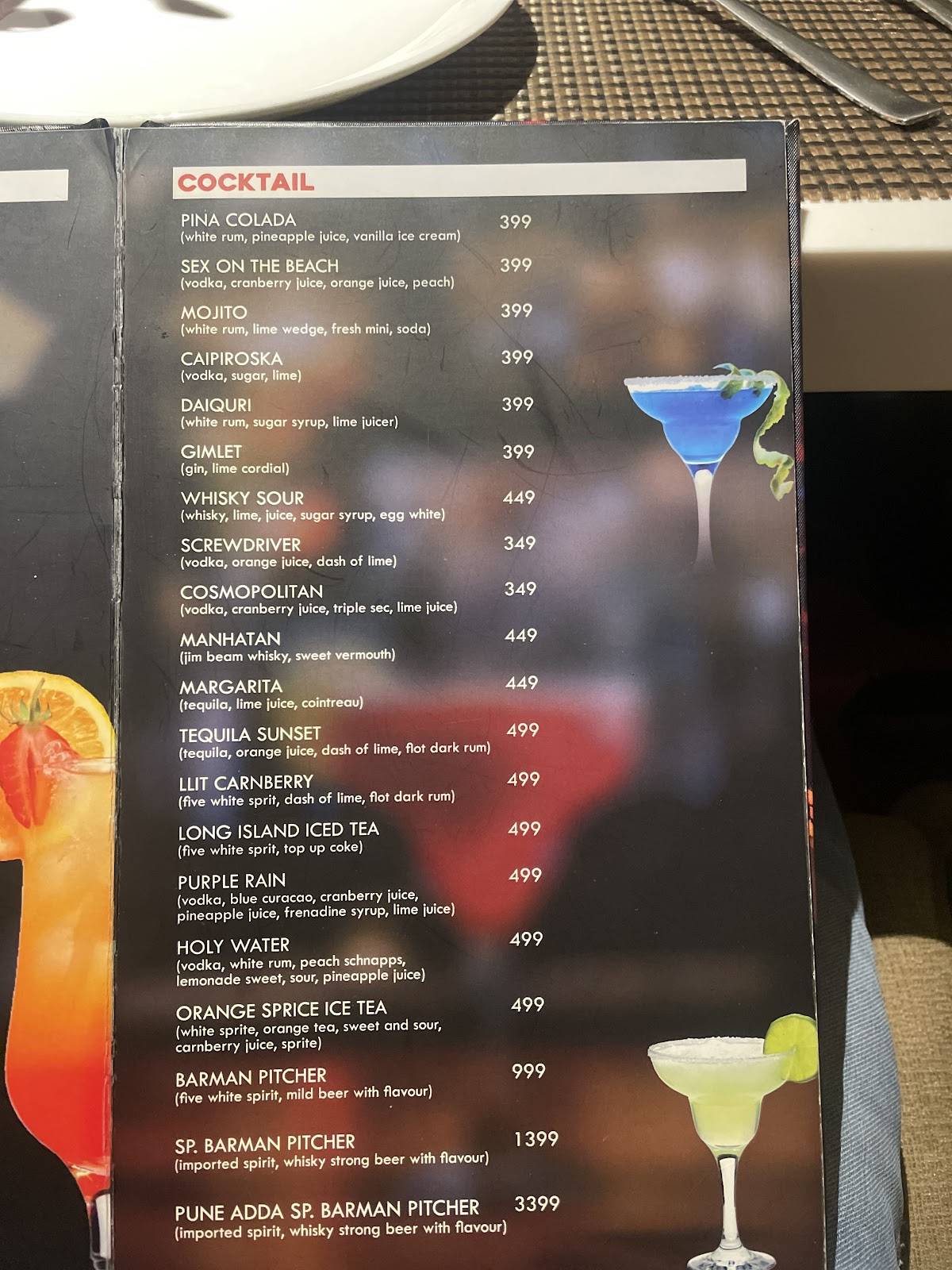 Menu at Pune Adda, Pune