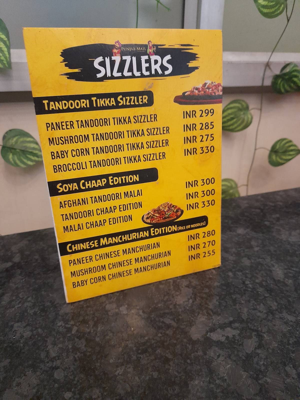 Menu at Punjab Mail, Bengaluru, No 538