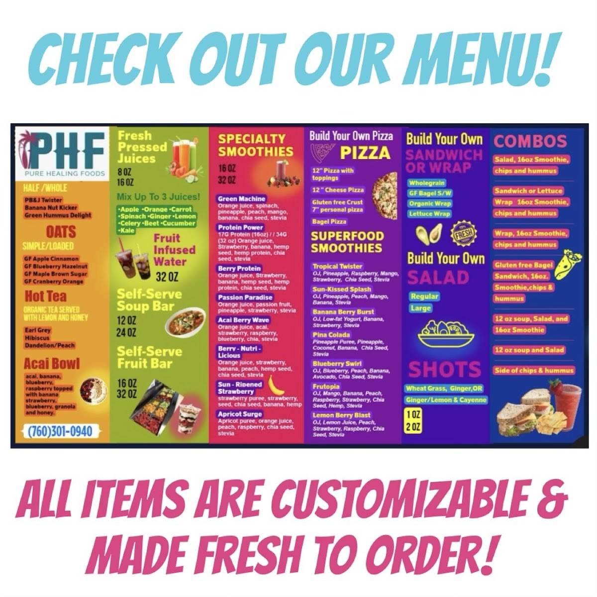 Menu at Pure Healing Foods restaurant, Ridgecrest