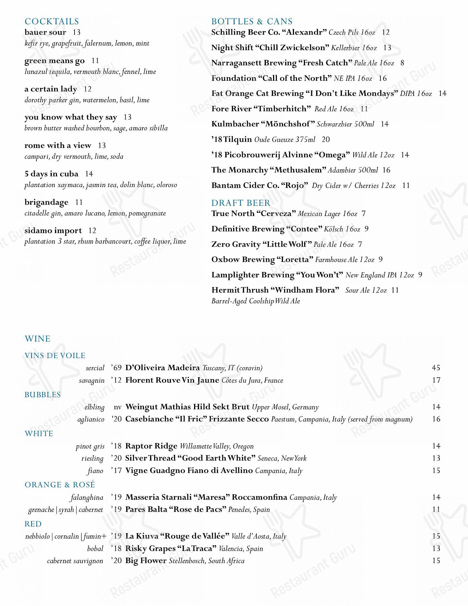Menu at Puritan & Company pub & bar, Cambridge