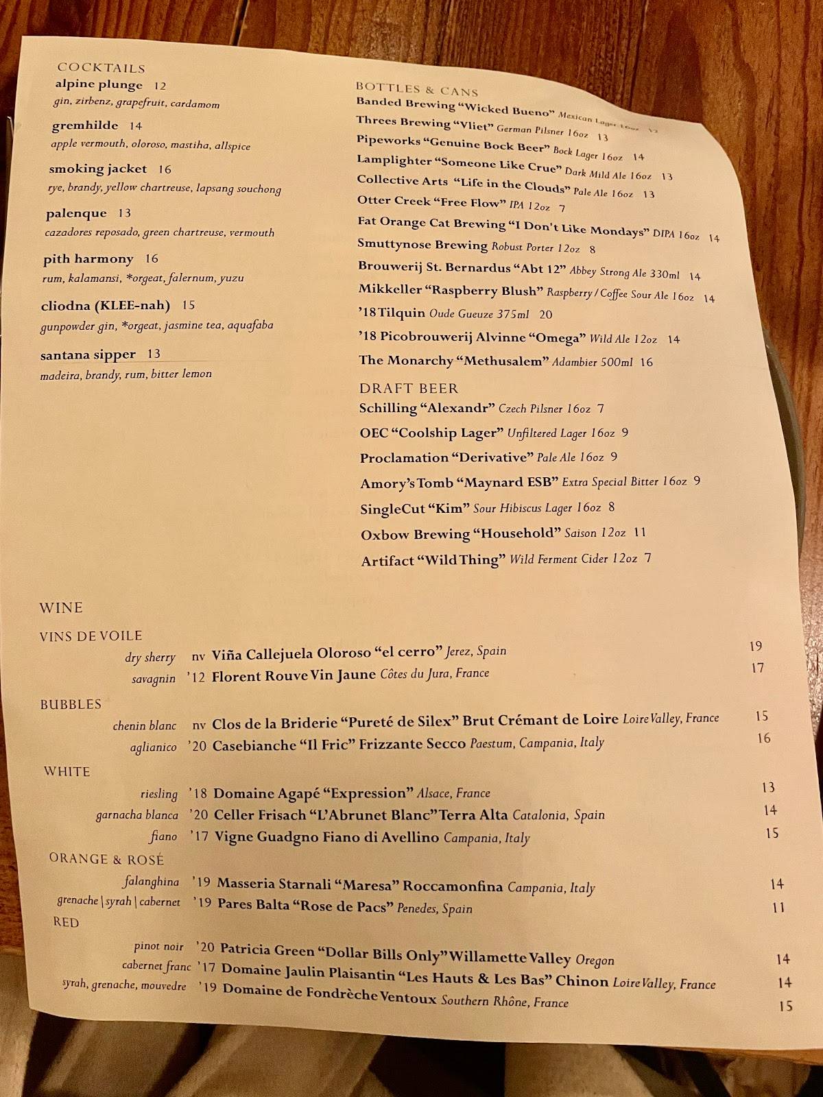 Menu at Puritan & Company pub & bar, Cambridge