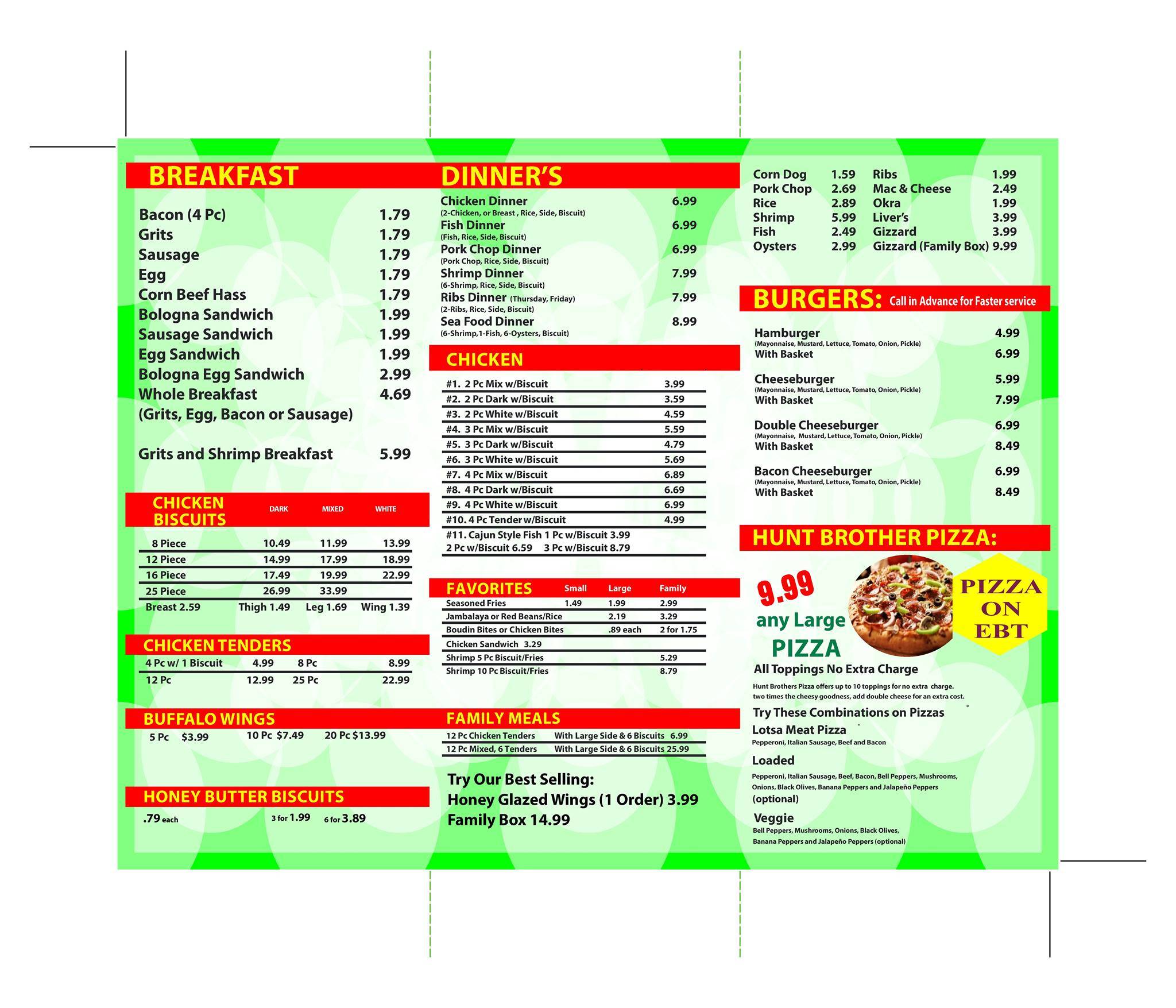 Menu at QUICK STOP restaurant, Holly Hill